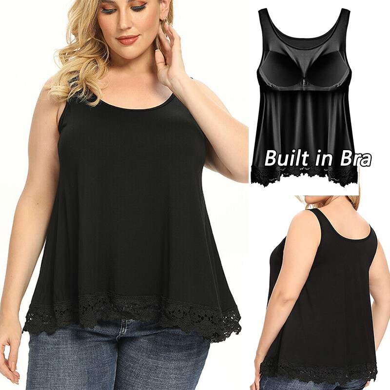 Women Camisole Built in Bra Flowy Tank Top Loose Fit Pleated Vest With Shelf Bra | eBay