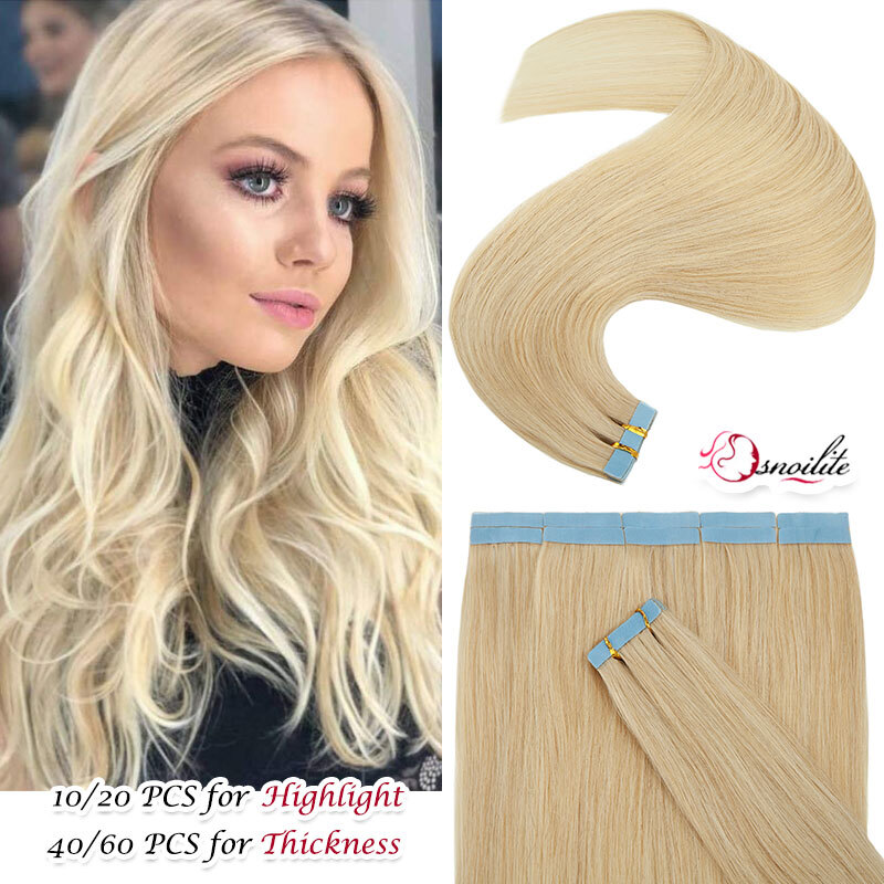 Champagne Blond Russian Tape In Human Hair Extensions Real Remy Skin ...