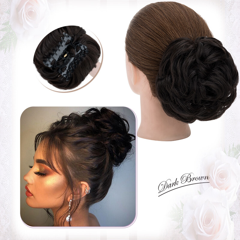 Real As Human Hair Messy Bun Piece Clip in Extension Ponytail Curly ...