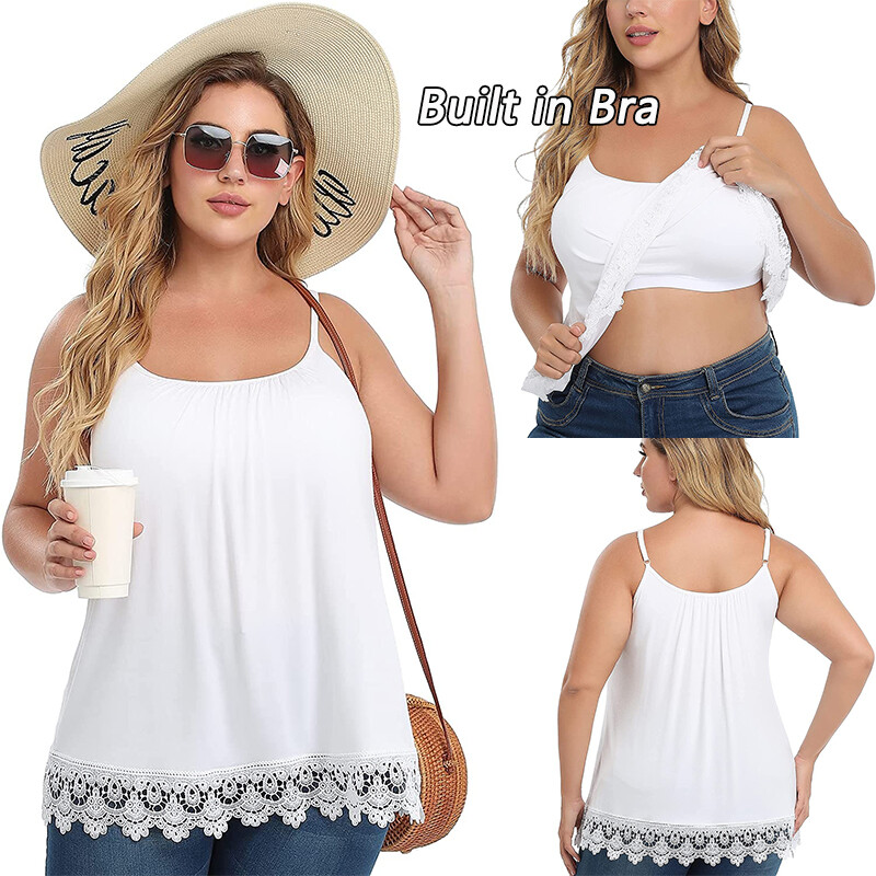 Women Camisole Built in Bra Flowy Tank Top Loose Fit Pleated Vest With Shelf Bra | eBay