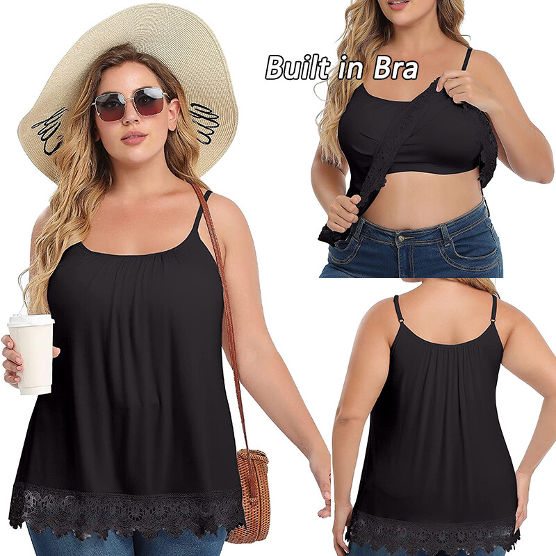 Women Camisole Built in Bra Flowy Tank Top Loose Fit Pleated Vest With Shelf Bra | eBay
