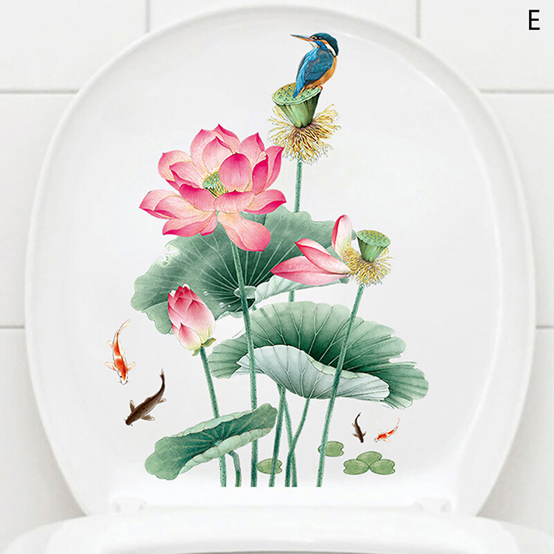 WC Stickers Toilet Floral Wall Sticker For Bathroom Toilet Lid Sticker ...