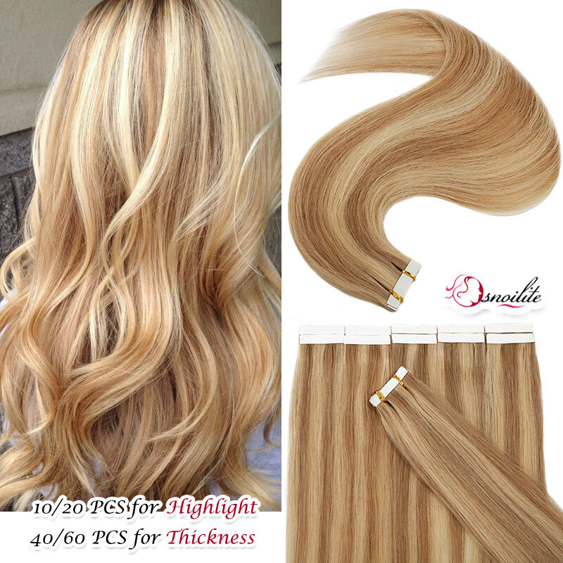 Champagne Blond Russian Tape In Human Hair Extensions Real Remy Skin ...
