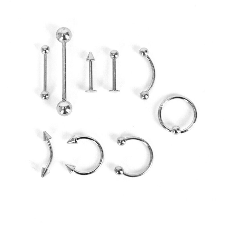 9Pcs Stainless Steel Eyebrow Lip Nose Barbell Ball Rings Body Piercing ...