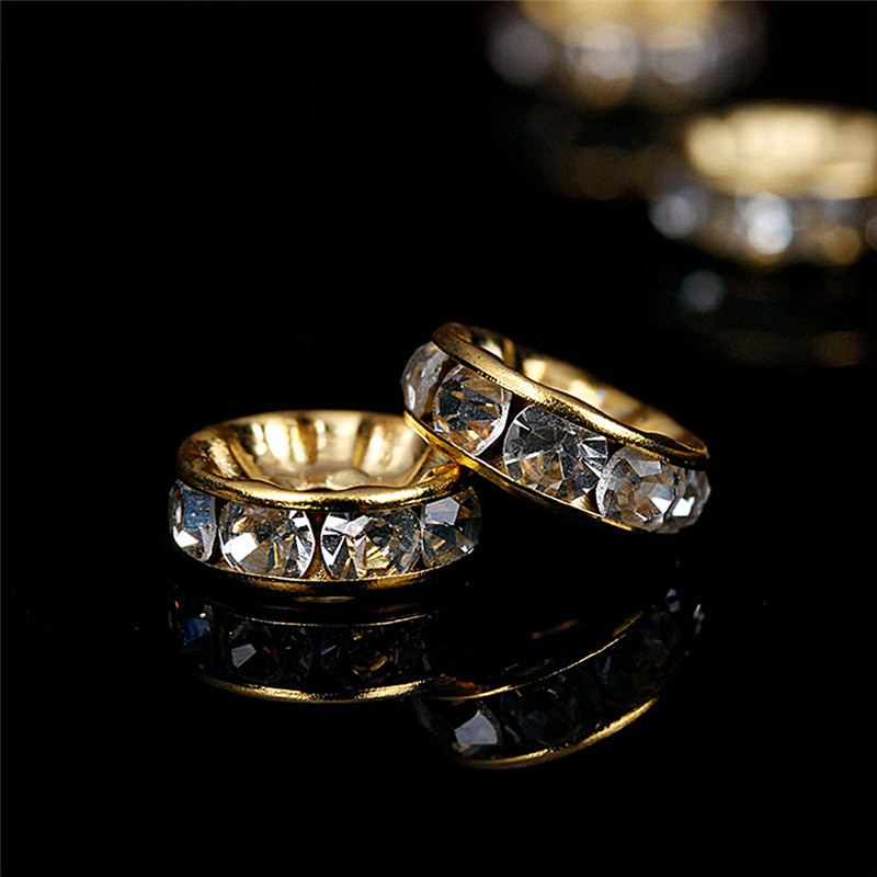 100X Silver Gold Crystal Rhinestone Rondelle Spacer Beads DIY 6mm 8mm B ...