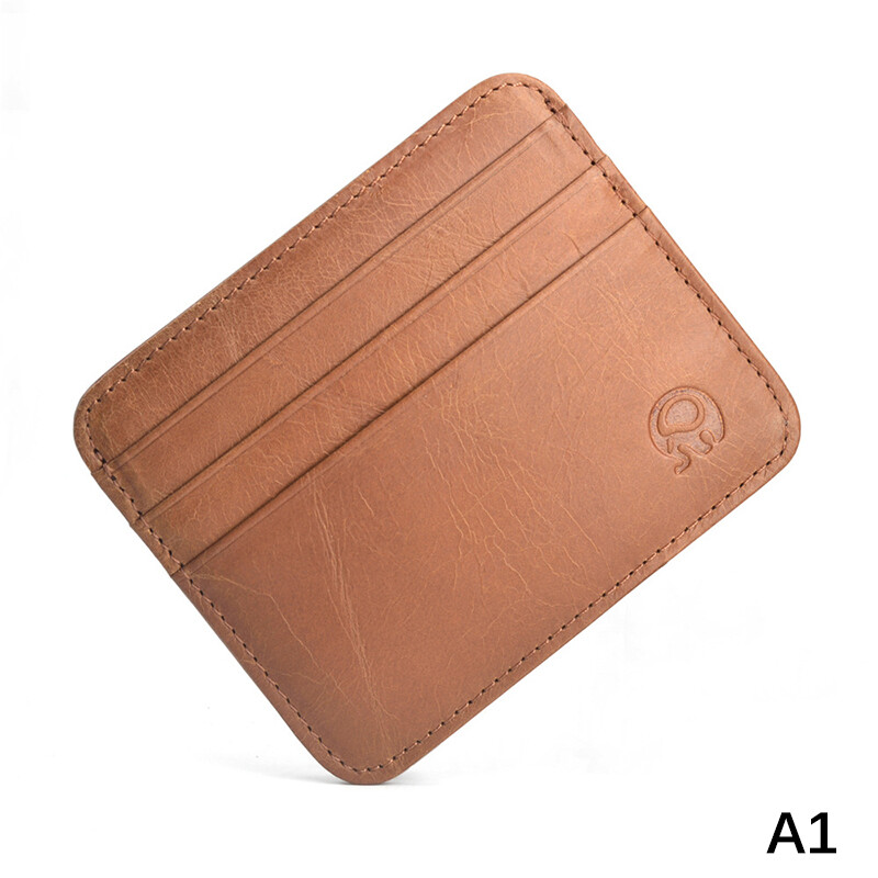 Genuine Leather Card Bag Thin 100% Leather Bank Card Holder Coin Purse ...