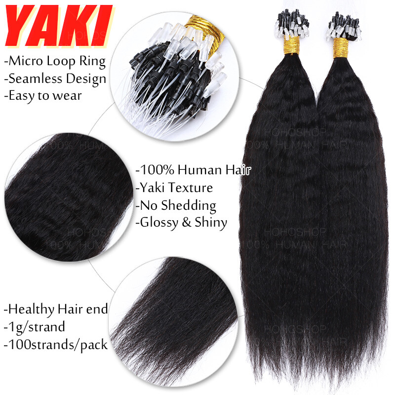 Yaki Kinky Straight Microlinks Ring Beads Human Hair Extensions I Tip ...