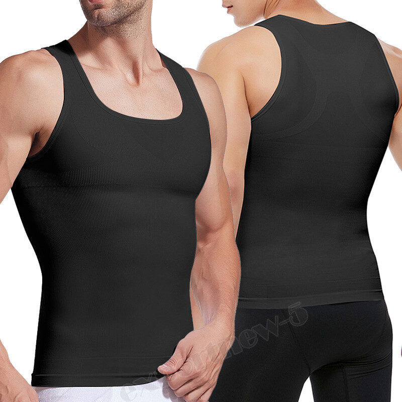 Mens Slimming Body Shaper Belly Chest Compression Vest Undershirt Tank ...