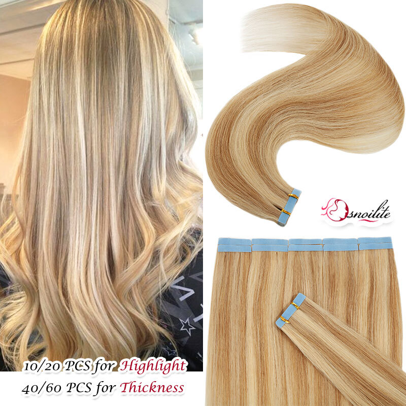 Champagne Blond Russian Tape In Human Hair Extensions Real Remy Skin ...
