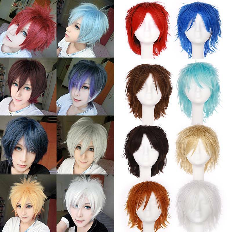 UK Cosplay Wig Short Straight Fluffy Men Boy Cartoon Anime Hair Wigs ...