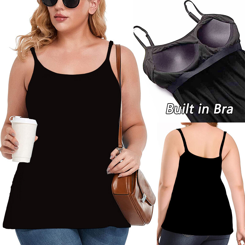 Womens with Built in Bra Flowy Shelf Bra Tank Tops Padded Adjustable Strap Cami | eBay