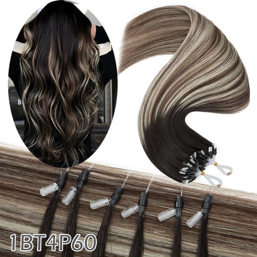 THICK Micro Bead Loop Hair Extensions Human Hair Balayage Brown Micro ...