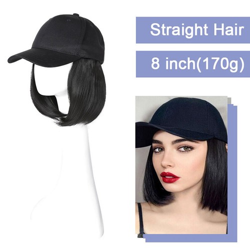 One Piece Baseball Hat with Synthetic Hair Wigs Straight Bob Baseball ...