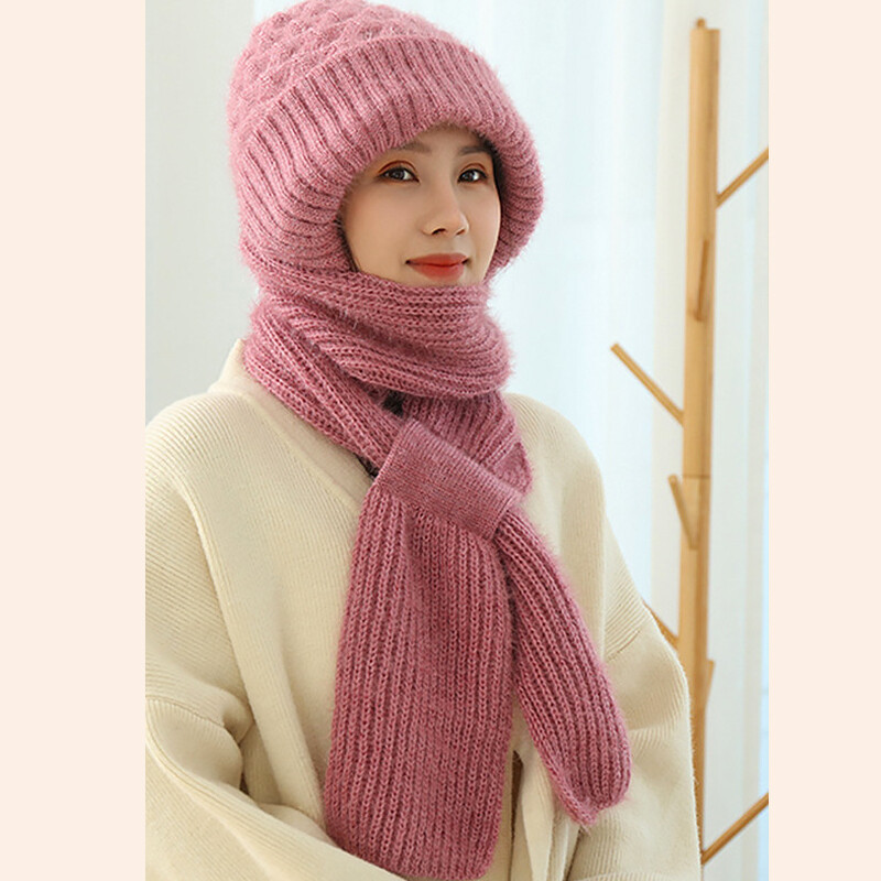 Integrated Ear Protection Windproof Cap Scarf Knitting Thickening Hat ...