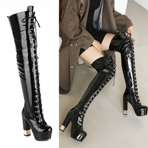 Women's Platform Over The Knee Riding Thigh High Boots Block Women's Platform Over The Knee Riding Thigh High Boots Block