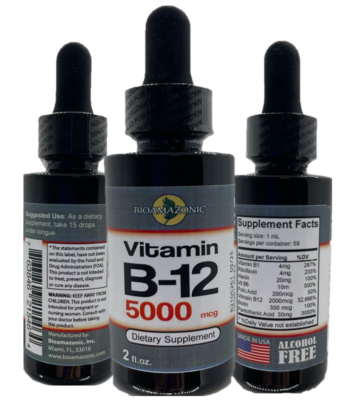 Vitamin B12, 5000 mcg, 3-in-1 Organic Liquid Vitamin B12, 118 Day Supp ...
