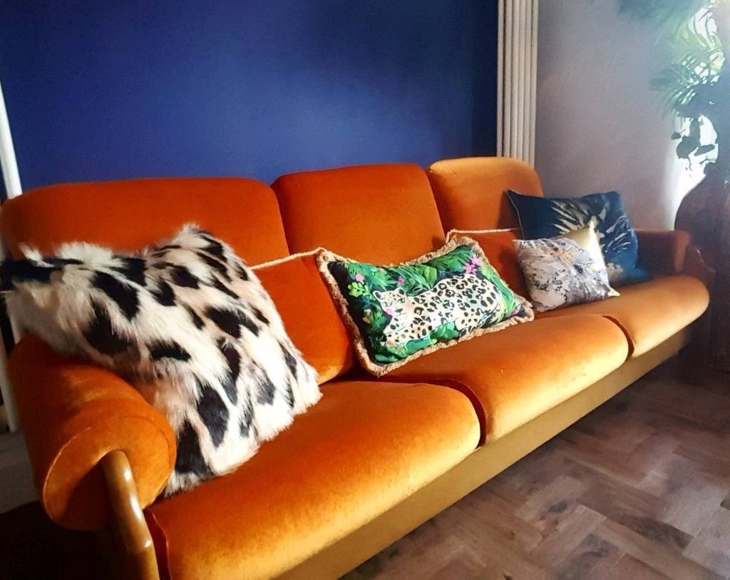 Original 1960s mid century 3 seater sofa in original burnt orange ... Original 1960s mid century 3 seater sofa in original burnt orange ...