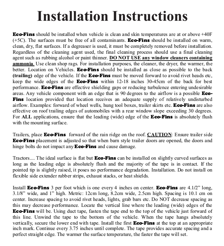 EcoFins White Stickon Vortex Generator Semi Truck Trailer Fuel Economy ...