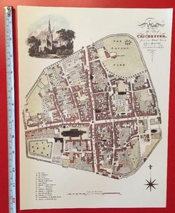 Old Antique colour map of Chichester, England: early 1800's, 1812: 12 ...