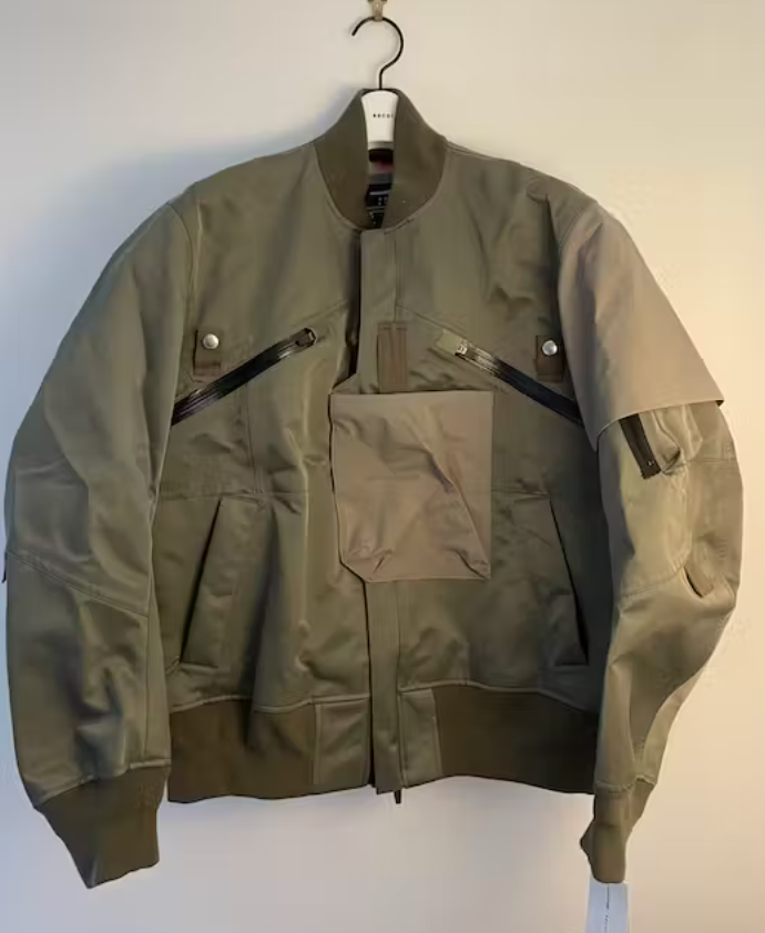 SACAI X ACRONYM MA-1 BOMBER JACKET SAGE -F/W 21 Errolson SACAI X ACRONYM MA-1 BOMBER JACKET SAGE -F/W 21 Errolson