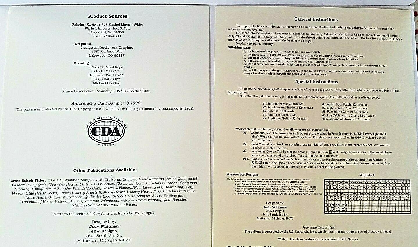 Charts | Jbw Designs Judy Whitman You Choose Counted Cross Stitch