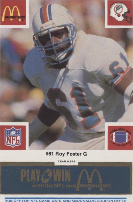 1986 McDonald's Play & Win - Miami Dolphins Blue Tab Roy Foster (RC ...