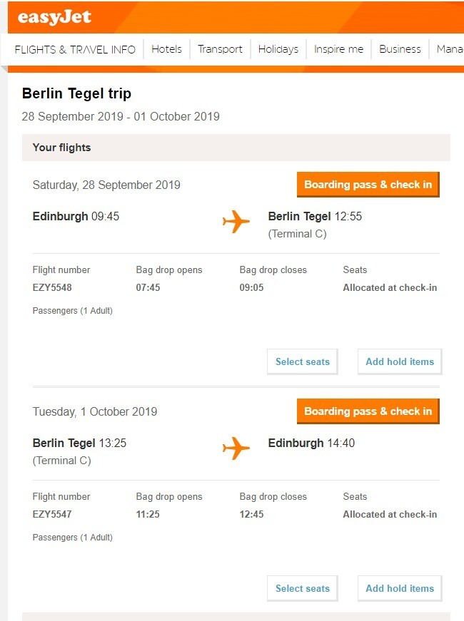 Return Easyjet Flights Edinburgh to Berlin - 28th Sept return 01 Oct ...