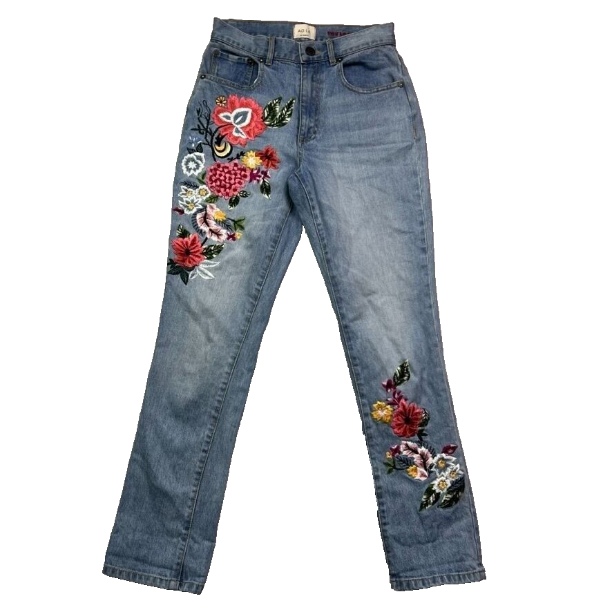 Alice + Olivia AO.LA Jeans Womens 24 Floral Embroidered High Alice + Olivia AO.LA Jeans Womens 24 Floral Embroidered High
