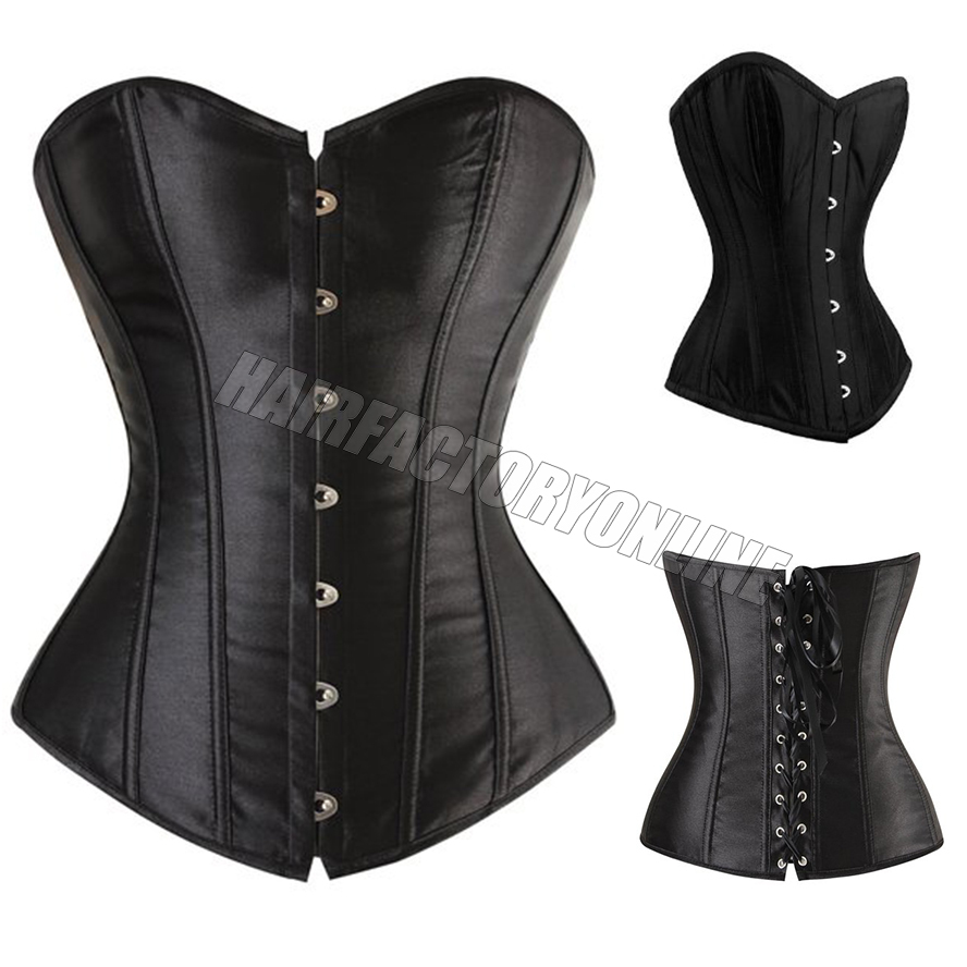 Women Burlesque Bustier Basque Boned Corset Lingerie Steampunk Black ...