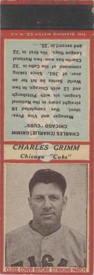 1935-36 Diamond Matchbooks - U3-1 Charlie Grimm Red Borders for sale ...