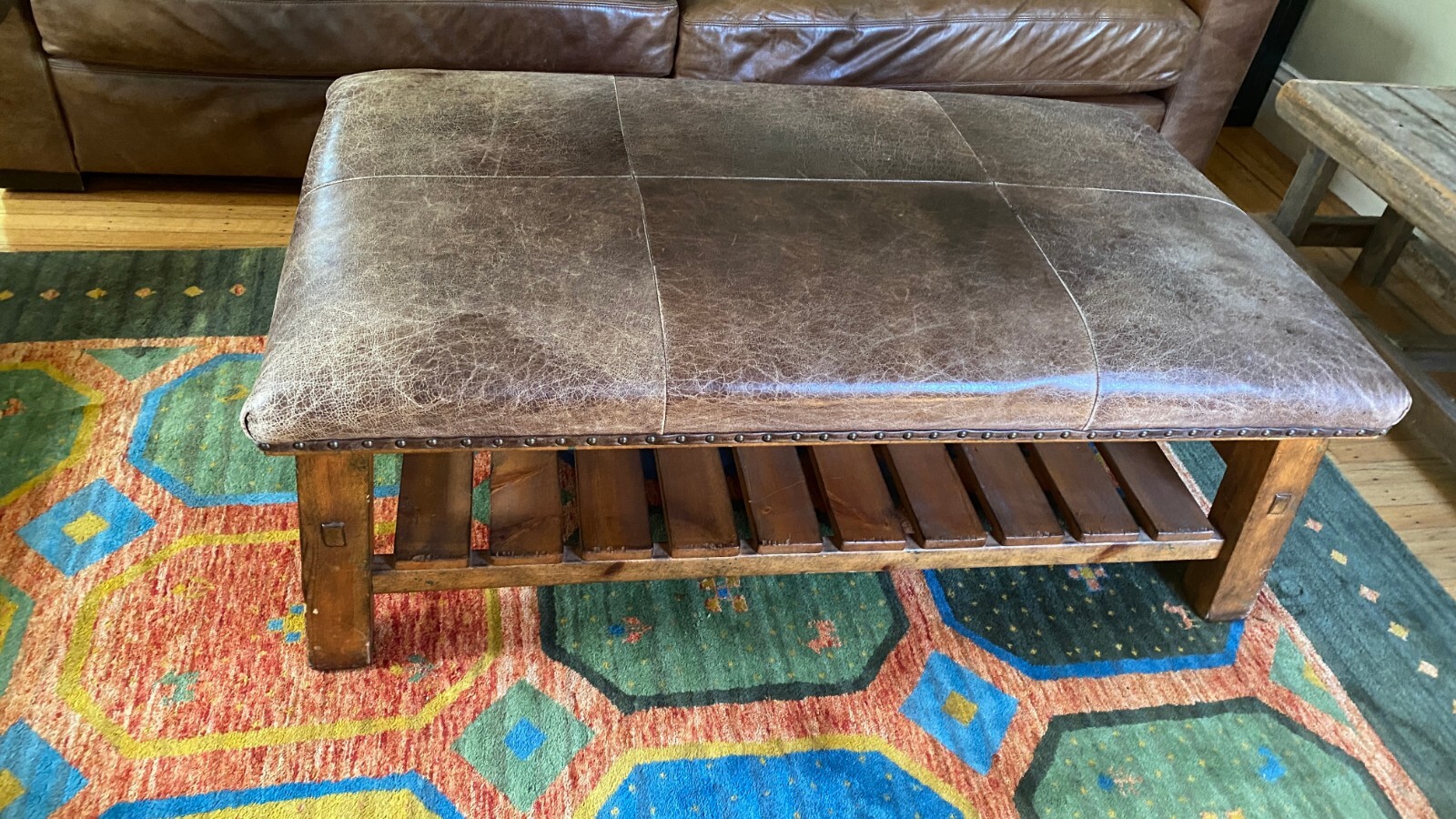 Caden square ottoman brown leather store