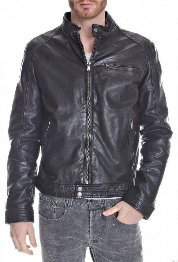 Pre-owned Handmade Men's Genuine Lambskin Leather Jacket Black Slim Fit Biker Motorcycle Jacket ...