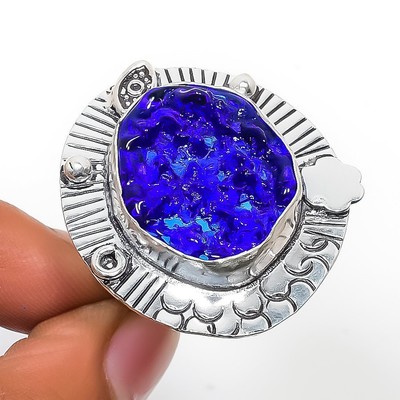 Blue Moldavite Gemstone Handmade 925 Sterling Silver Jewelry Ring Size ...