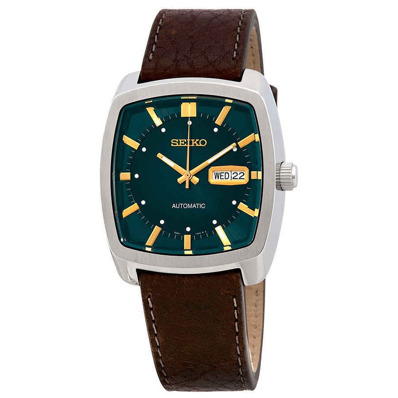 Seiko ReCraft Automatic Green Dial Brown Leather Men Watch SNKP27