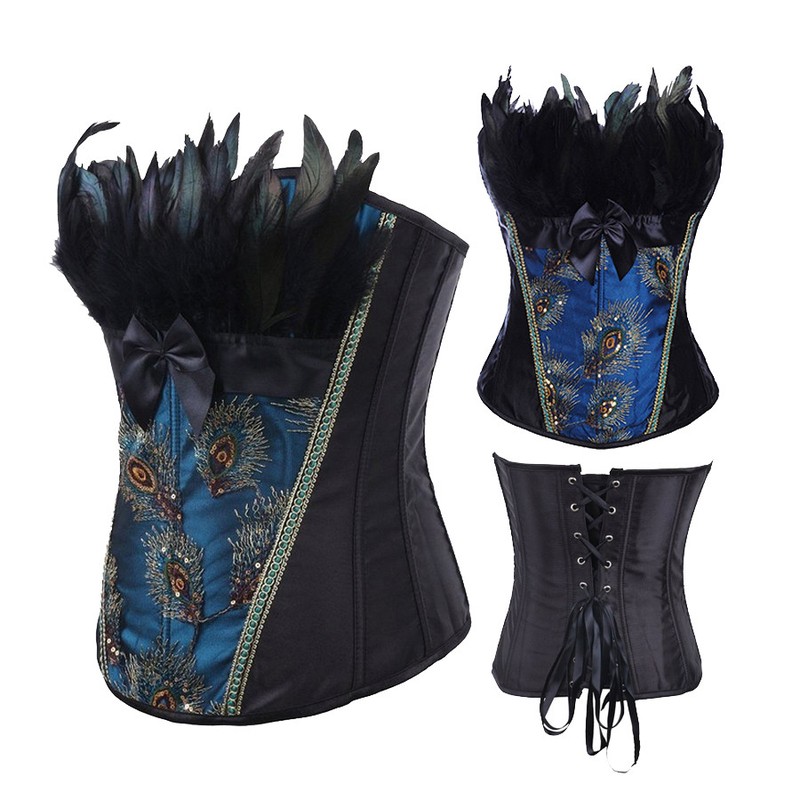 Women Black Overbust Boned Corset Burlesque Basque Top Lace-Up Costume ...