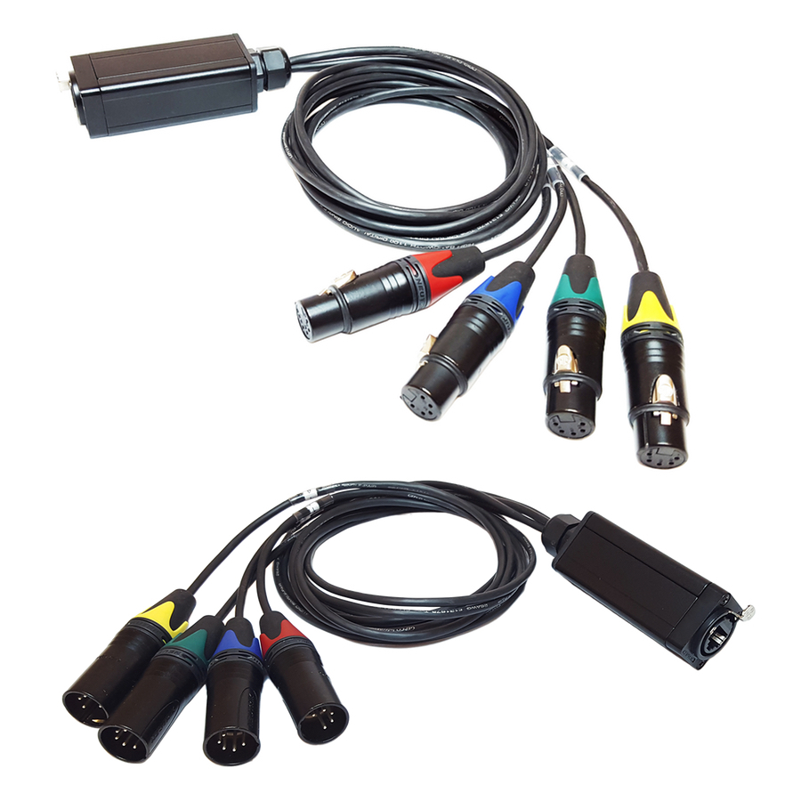 CBI 2PK Male/Female DMX to CAT5 Shuttle Snake Converts (4) 5Pin DMX to ...