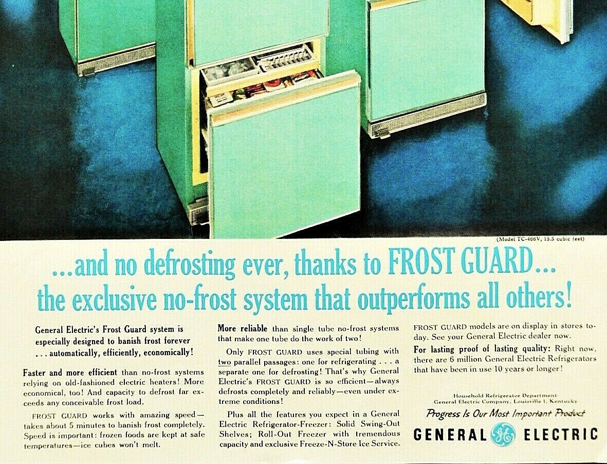 G.E. refrigerator freezer ad vintage 1961 turquoise blue
