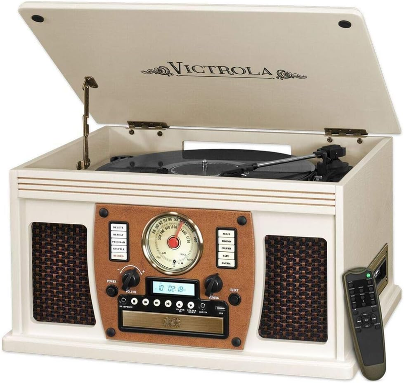 8-In-1 Bluetooth Record Player & Multimedia Center, Built-In