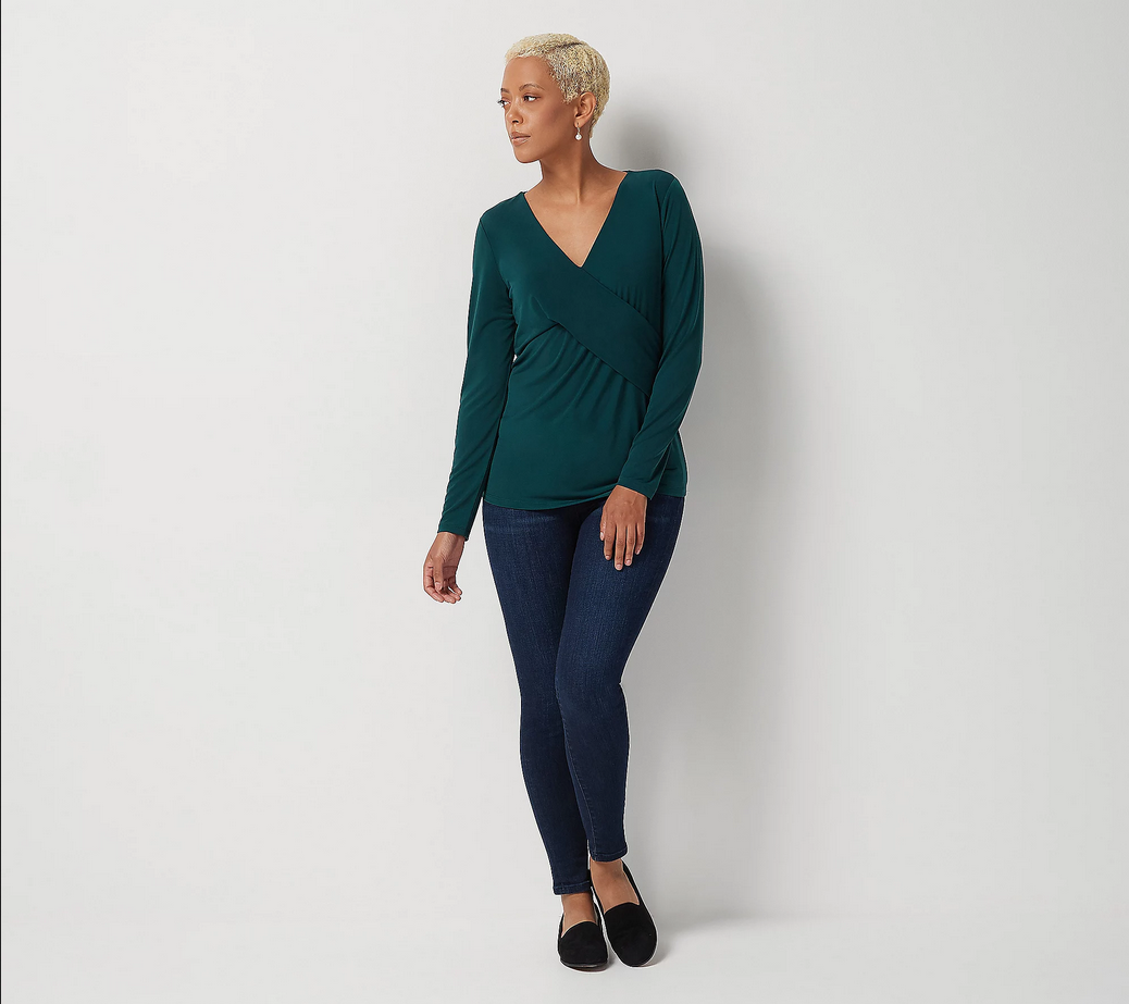 J Jason Wu V-Neck City Knit Crossover Top-Evergreen-2X J Jason Wu V-Neck City Knit Crossover Top-Evergreen-2X
