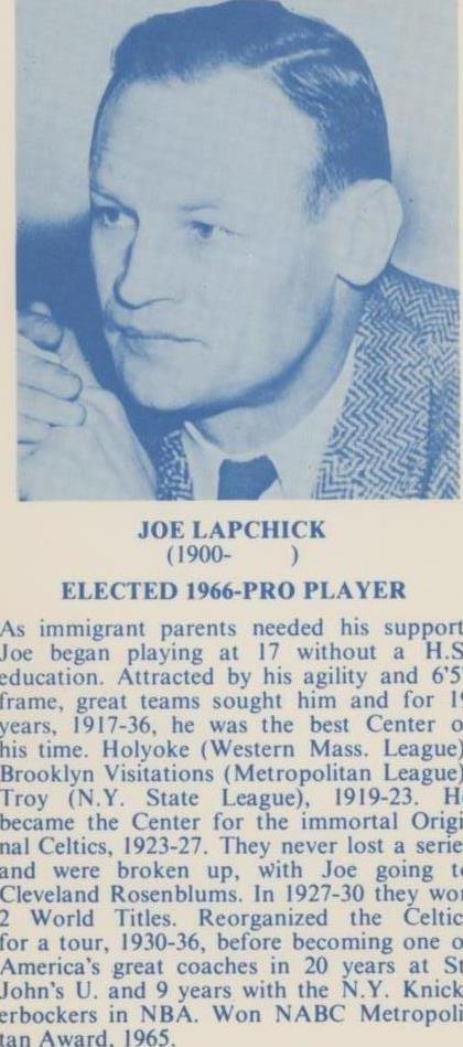 1968-74 Basketball Hall of Fame Bookmarks - Joe Lapchick (RC) for sale ...