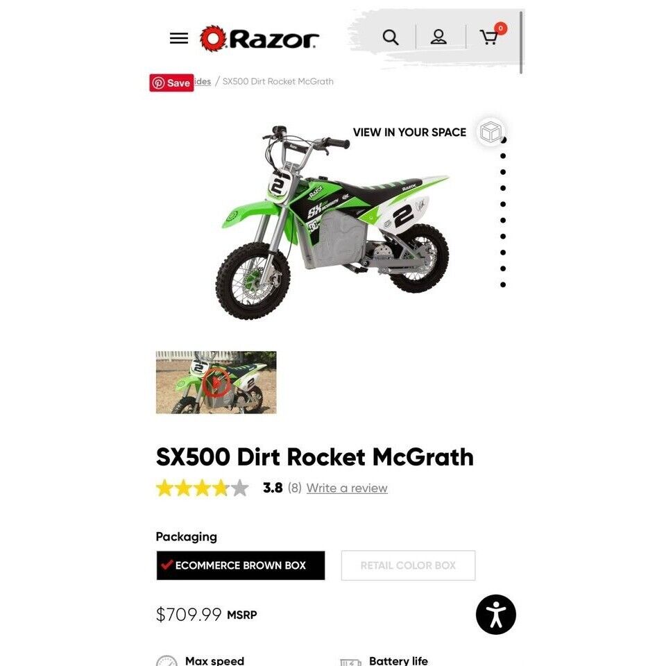 Ffp 15128180 | Razor Dirt Rocket Sx500 Mcgrath Electric Motocross Bike Ffp 15128180 | Razor Dirt Rocket Sx500 Mcgrath Electric Motocross Bike