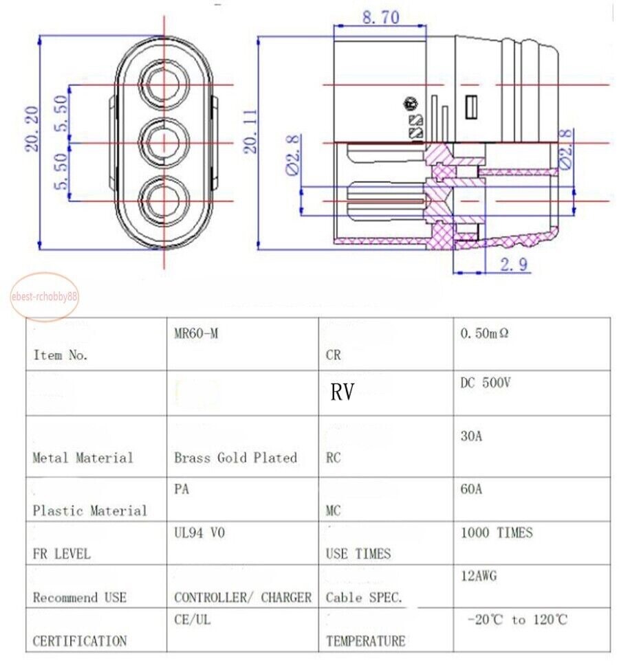 100pairs Amass MR60 Plug Cover 3.5mm 3-Core Connector for Controller ...