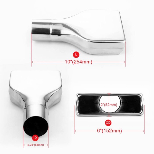 10" Length Exhaust Tips 2.25" Inlet Rectangle Out Tailpipe Tips 2PCS ...