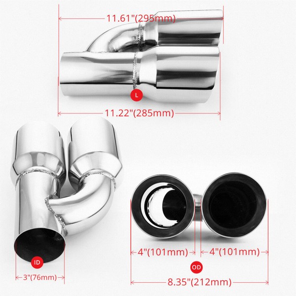 Pair Offset 3" Inlet Pipe Quad 4" Dual Wall Staggered Slant Outlet ...