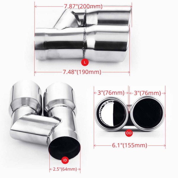 Pair Offset 2.5" Inlet Quad Resonated 3" Out Staggered Stainless ...