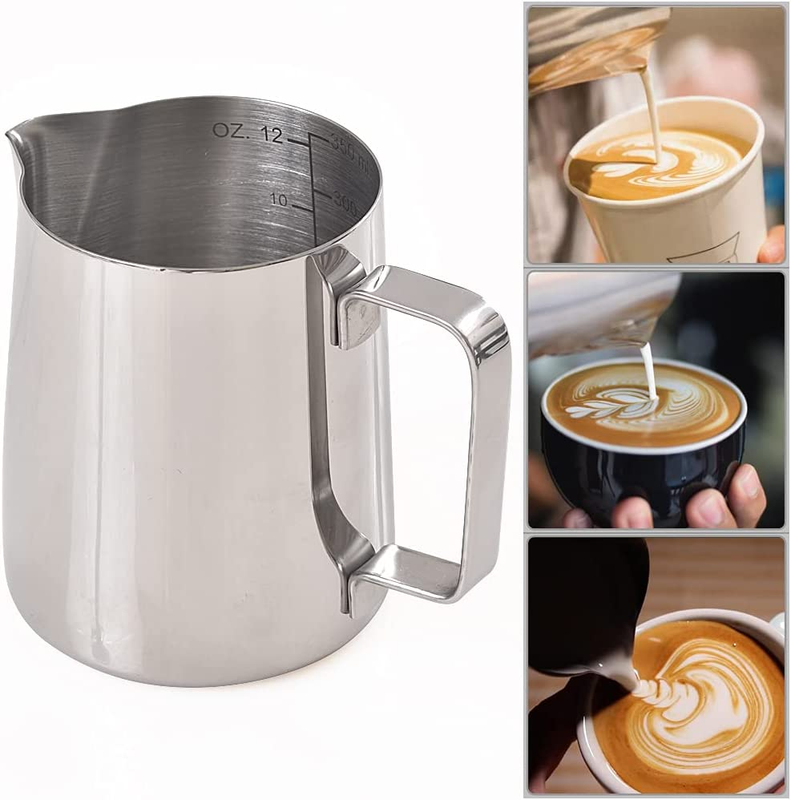 Espresso Steaming Pitchers 12 OZ / 350Ml, Stainless Steel Frothing Pit ...
