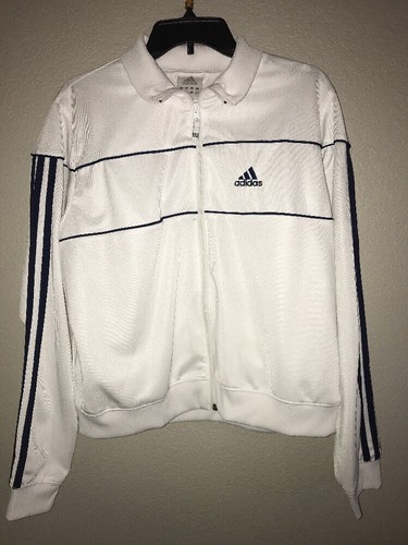 Adidas Rare White Navy Blue Stripes Zip Up Tracksuit Jacket Adidas Rare White Navy Blue Stripes Zip Up Tracksuit Jacket