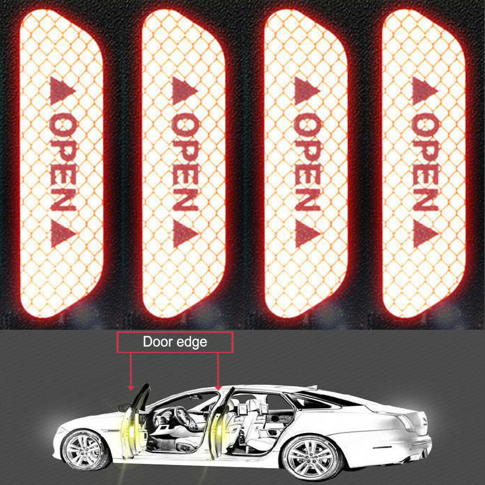 4 pcs Safety Reflective Tape Open Sign Warning Mark Car Door Sticker ...
