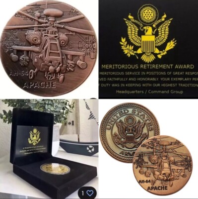 U.S. ARMY Aviation AH-64 APACHE, CHALLENGE COIN With Retirement Award ...