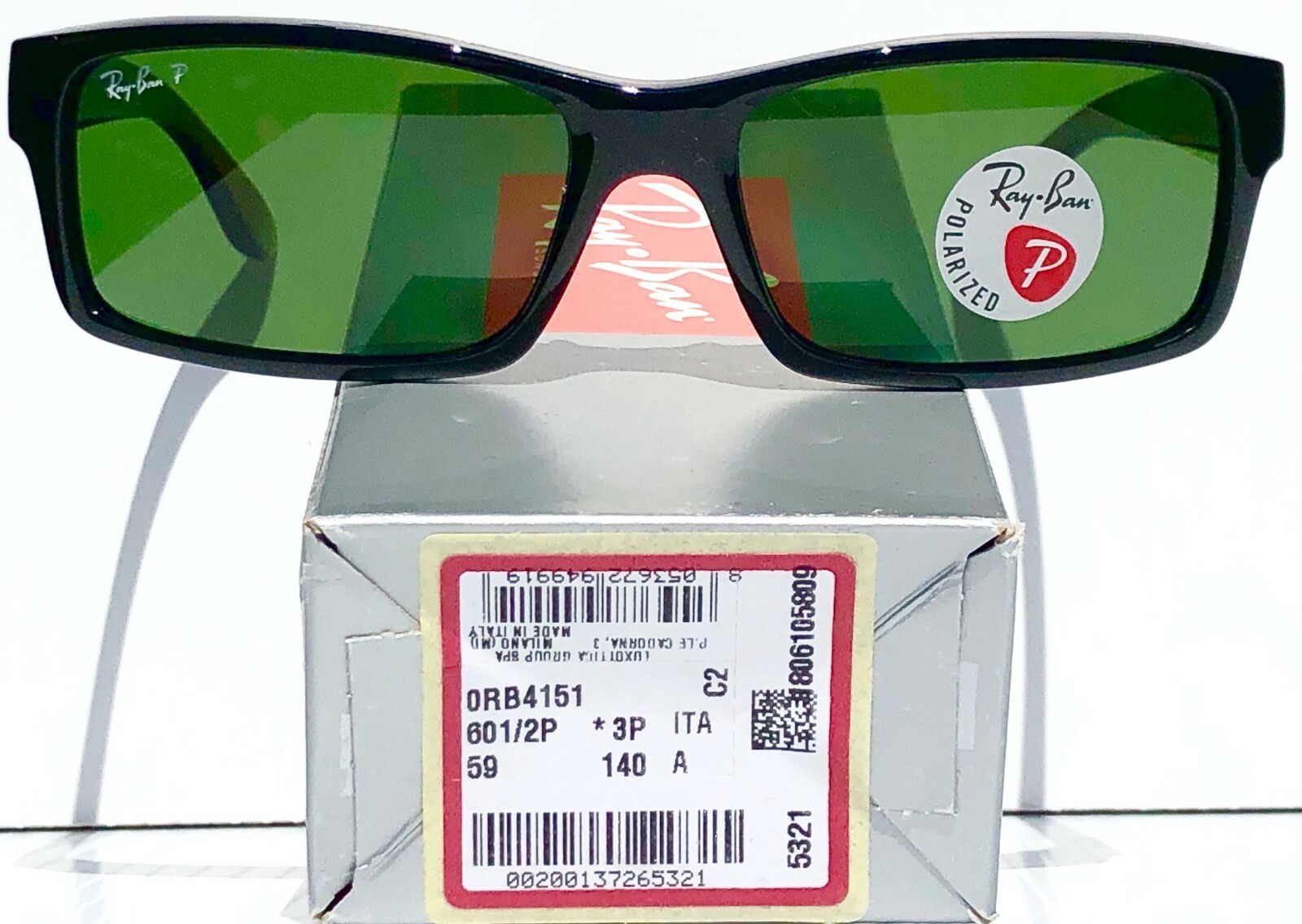 NEW* Ray Ban Shiny Black Rectangle POLARIZED Green Lens Sunglass RB4151 ...